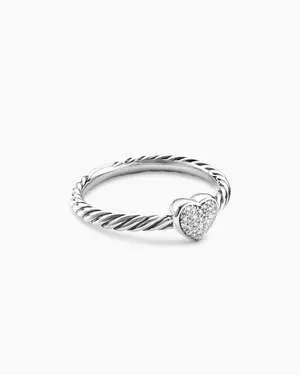 David Yurman Sterling Silver Heart Stack Ring With Diamonds - Diamond