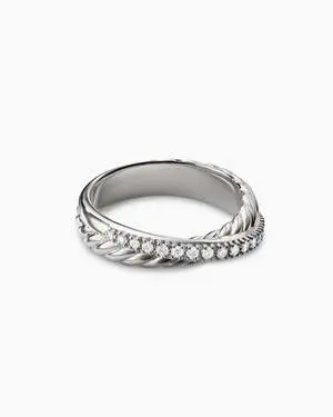 David Yurman Sterling Silver Crossover Band Ring With Diamonds - Diamond
