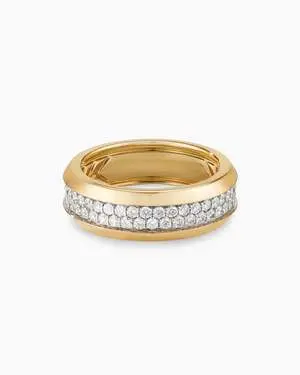David Yurman Beveled Band Ring In 18k Gold With Diamonds - Diamond