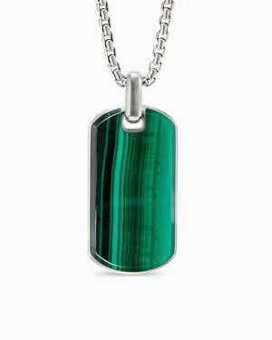 David Yurman Chevron Tag In Sterling Silver With Black Diamonds Malachite