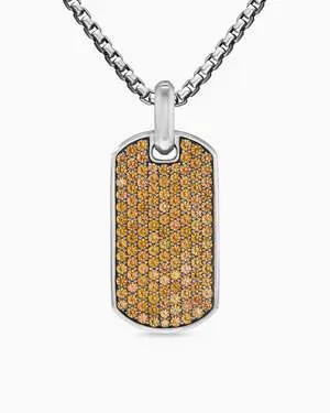 David Yurman Chevron Tag In Sterling Silver With Black Diamonds - Orange Sapphire