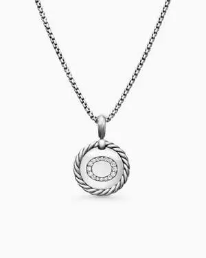 David Yurman Initial Charm Necklace With Diamond - All Sterling Silver