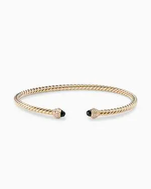 David Yurman 18k Yellow Gold Cablespira Bangle With Pearls And Diamonds - Black Onyx