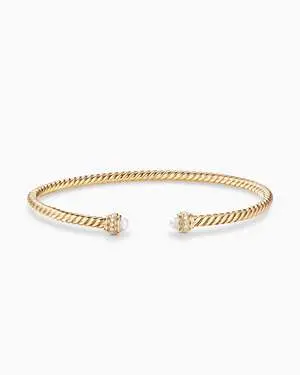 David Yurman Classic Cablespira® Bracelet In 18k Yellow Gold With And Pavé Diamonds - Pearl