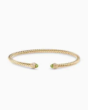 David Yurman Classic Cablespira® Bracelet In 18k Yellow Gold With And Pavé Diamonds - Peridot
