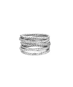 David Yurman Sterling Silver Crossover Ring With Diamonds - Diamond