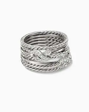 David Yurman Sterling Silver Double X Crossover Ring - Diamond