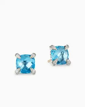 David Yurman Chatelaine® Stud Earrings With And Diamonds - Blue Topaz