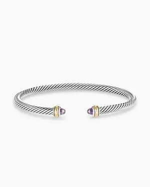 David Yurman Classic Cable Bracelet In Sterling Silver With 18k Yellow Gold And - Amethyst