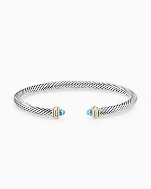 David Yurman Classic Cable Bracelet In Sterling Silver With 18k Yellow Gold And - Blue Topaz
