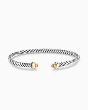 David Yurman Classic Cable Bracelet In Sterling Silver With 18k Yellow Gold And - Citrine
