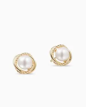 David Yurman 18k Yellow Gold Crossover Stud Earrings - Pearl