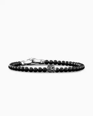 David Yurman Sterling Silver Memento Mori Skull Station Bracelet With Onyx - Black Onyx/black Diamonds