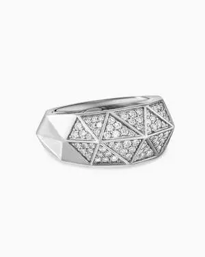 David Yurman David Yurman Faceted Signet Ring In Sterling Silver With Diamonds Diamond