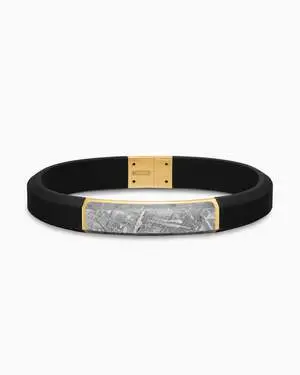David Yurman Streamline Id Bracelet With Pietersite And 18k Yellow Gold - Meteorite/black Rubber