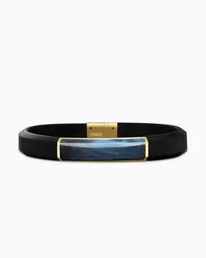 David Yurman Streamline Id Bracelet With Pietersite And 18k Yellow Gold - Pietersite/black Rubber