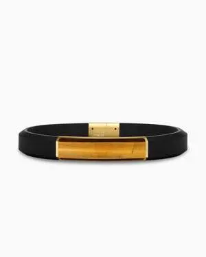 David Yurman Streamline Id Bracelet With Pietersite And 18k Yellow Gold - Tiger Eye/black Rubber