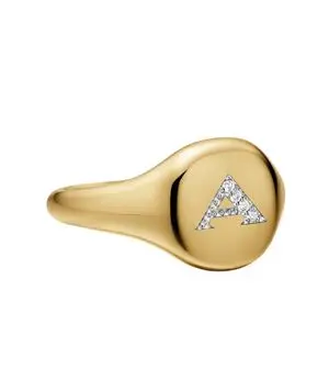 David Yurman Initial Pinky Ring In 18k Yellow Gold With Diamond - All 18k Yellow Gold