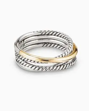David Yurman Sterling Silver And 18k Yellow Gold Crossover Band Ring - Sterling Silver/18k Yellow Gold