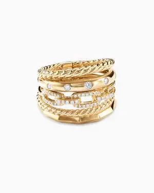 David Yurman 18k Yellow Gold And Stax Five Row Ring - Diamond
