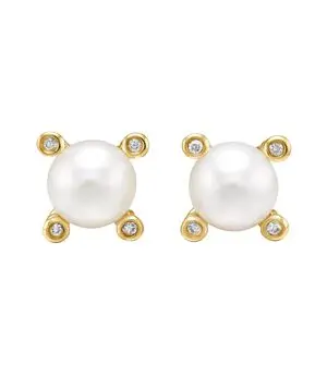 David Yurman 18k Yellow Gold Stud Earrings - Pearl