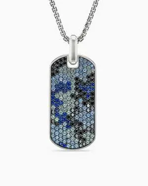 David Yurman Chevron Tag In Sterling Silver With Black Diamonds Black Diamond/sapphire