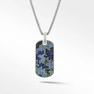 David Yurman Chevron Tag In Sterling Silver With Black Diamonds Black Diamond/sapphires