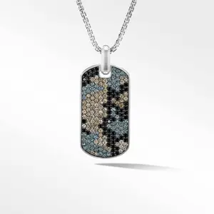 David Yurman Chevron Tag In Sterling Silver With Black Diamonds Black/cognac Diamonds/garnets
