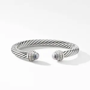 David Yurman David Yurman Classic Cable Bracelet With Diamonds And Onyx Grey Pearl