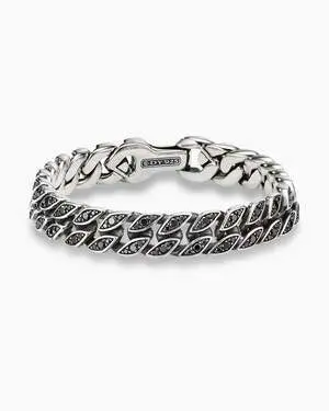 David Yurman Sterling Silver Curb Chain Bracelet - Black Diamond