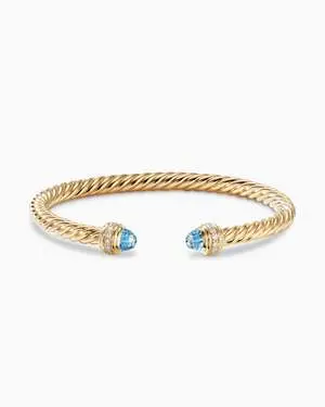 David Yurman Cablespira® Bracelet In 18k Yellow Gold With Diamonds - Blue Topaz