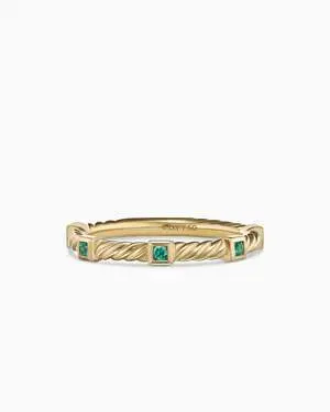 David Yurman David Yurman Cable Collectibles® Stack Ring In 18K Yellow Gold With Sapphires Emerald