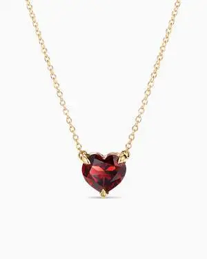 David Yurman 18k Yellow Gold Heart Pendant Necklace - Garnet