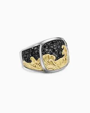 David Yurman David Yurman Waves Signet Ring With Black Diamonds Black Diamond