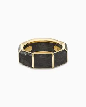 David Yurman And 18k Yellow Gold Faceted Band Ring - Forged Carbon