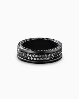 David Yurman Streamline® Two Row Band Ring In Black Titanium With Black Diamonds - Black Diamond