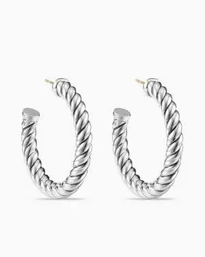 David Yurman Sculpted Cable Hoop Earrings - All Sterling Silver