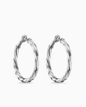 David Yurman Cable Edge Hoop Earrings - Sterling Silver Recycled