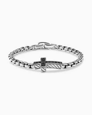 David Yurman Sterling Silver Cross Bracelet With Black Diamonds - Black Diamond