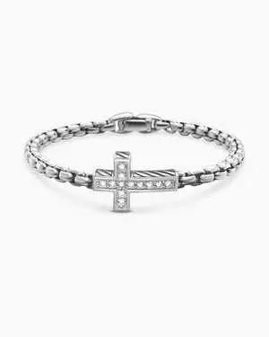David Yurman Sterling Silver Cross Bracelet With Black Diamonds - Diamond