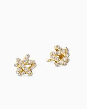 David Yurman 18k Yellow Gold Crossover Stud Earrings With Diamonds - Diamond