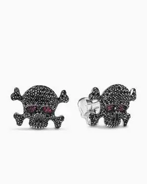 David Yurman Memento Mori Skull Cufflinks In Sterling Silver With Black Diamonds And Rubies - Ruby/black Diamond