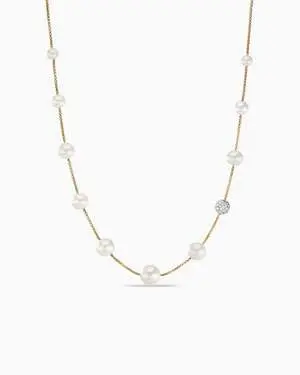 David Yurman 18k Yellow Gold And Pavé Station Necklace - Pearl