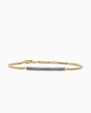David Yurman 18k Yellow Gold Petite Pavé Bar Bracelet With Blue Sapphires - Light Blue Sapphire