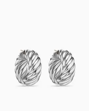 David Yurman Sculpted Cable Hoop Earrings - All Sterling Silver