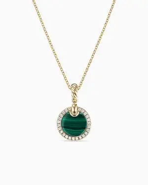 David Yurman Petite Dy Elements Pendant Necklace In 18k Yellow Gold With And Diamonds - Malachite