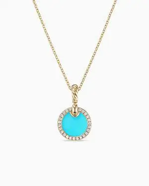 David Yurman Petite Dy Elements Pendant Necklace In 18k Yellow Gold With And Diamonds - Turquoise