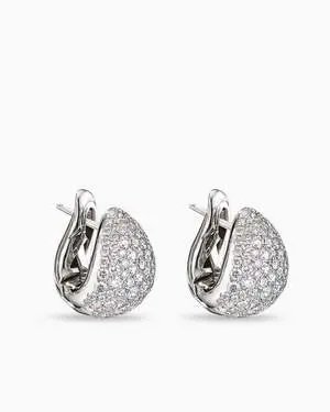 David Yurman 18k White Gold Pear Huggie Hoop Earrings With Diamonds - Diamond