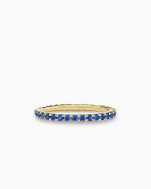David Yurman Cable Collectibles® Stack Ring In 18k Yellow Gold With Pavé Emeralds - Light Blue Sapphire
