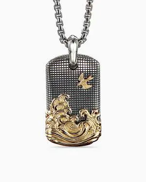 David Yurman Waves Tag With Black Diamonds - Sterling Silver/18k Yellow Gold